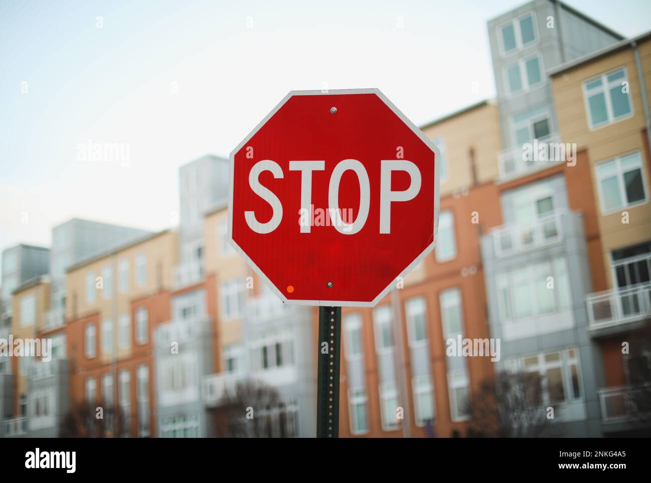 Stop sign in public road warning at intersection and law and order ...