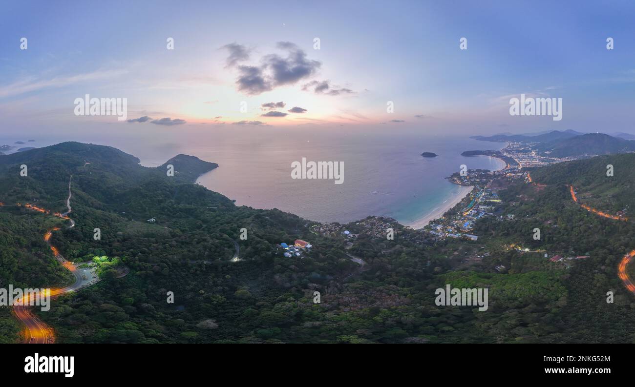 aerial panorama view beautiful sky over the blue sea at three beaches ...