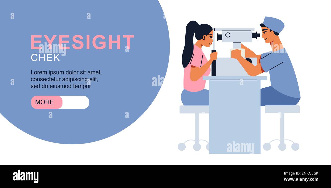 Eyesight check horizontal banner with ophthalmologist doctor testing ...
