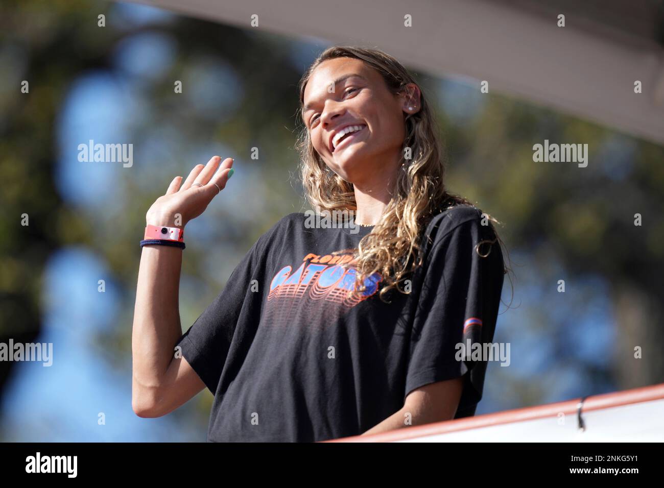 Anna Hall of Florida reacts after winning the heptahtlon during the ...