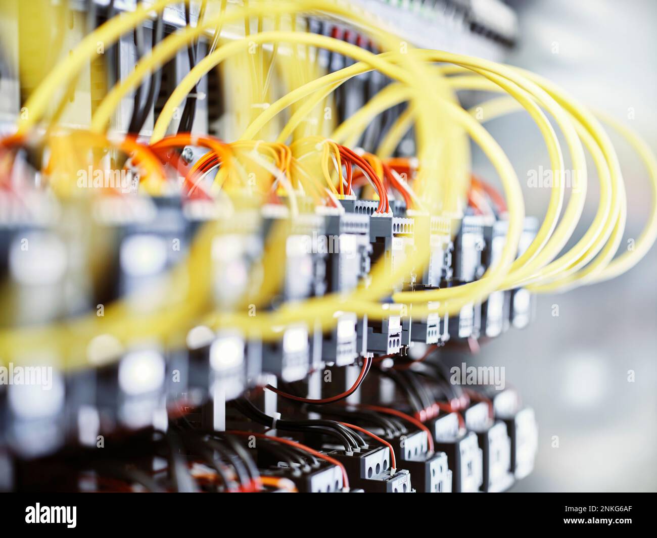 Electric cables conected in control box Stock Photo - Alamy