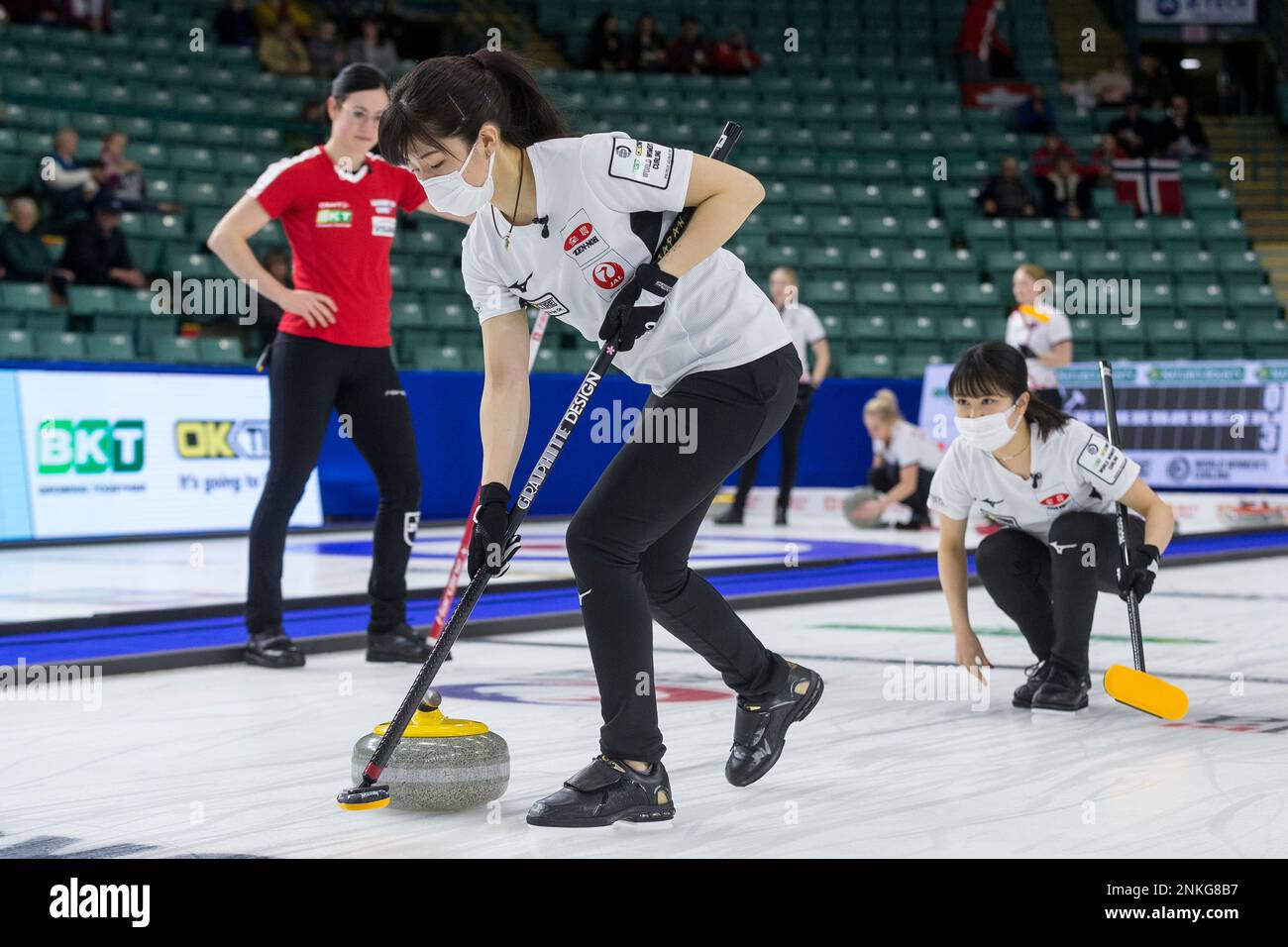 Switzerland's Carole Howald, left, looks on as Japan lead Hasumi ...