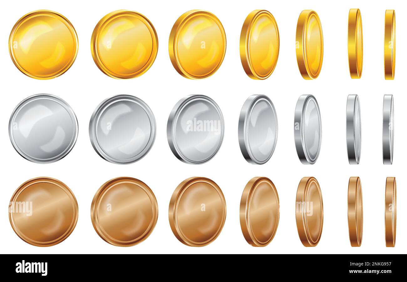 Realistic coins transparent set of isolated icons with gold silver and ...