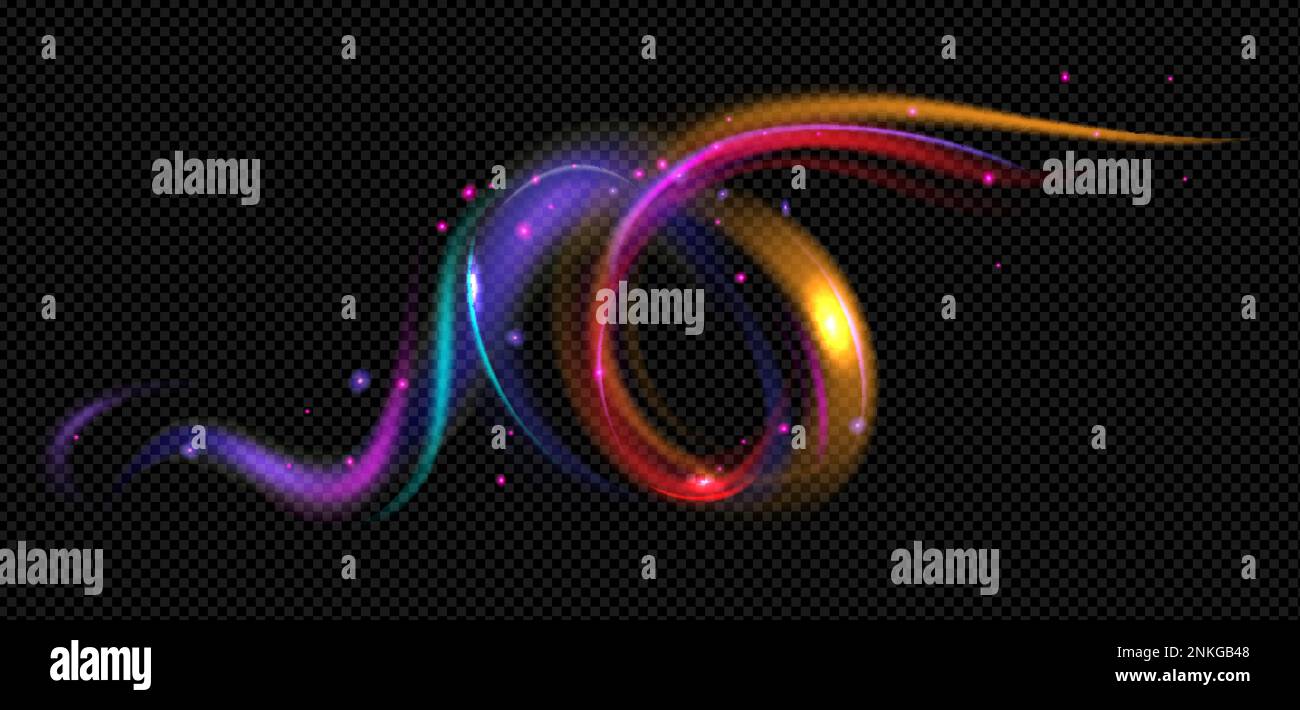 Realistic wind swirls composition with isolated rainbow colored air ...