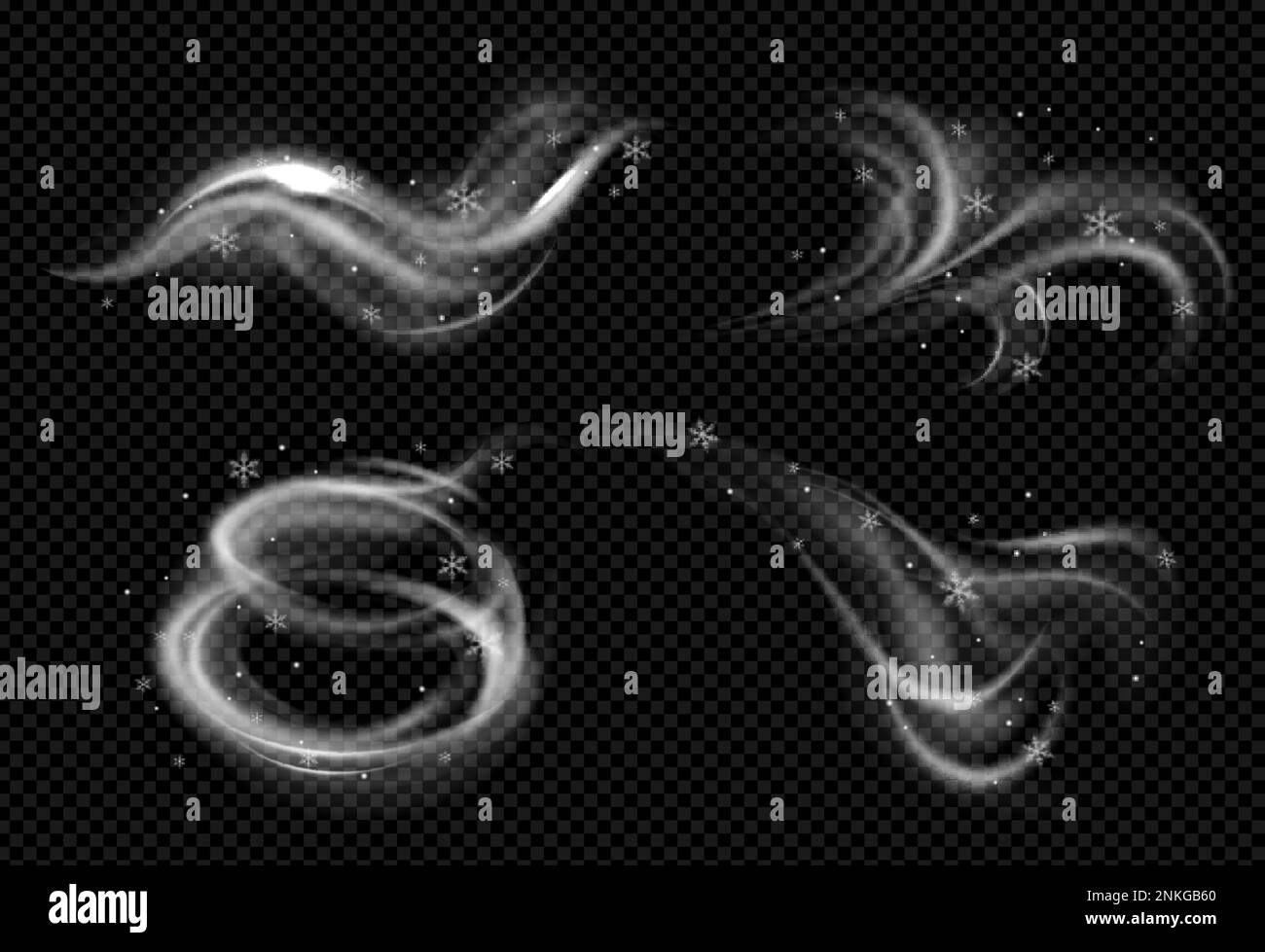 Realistic wind swirls snow set of isolated air stream images with white ...