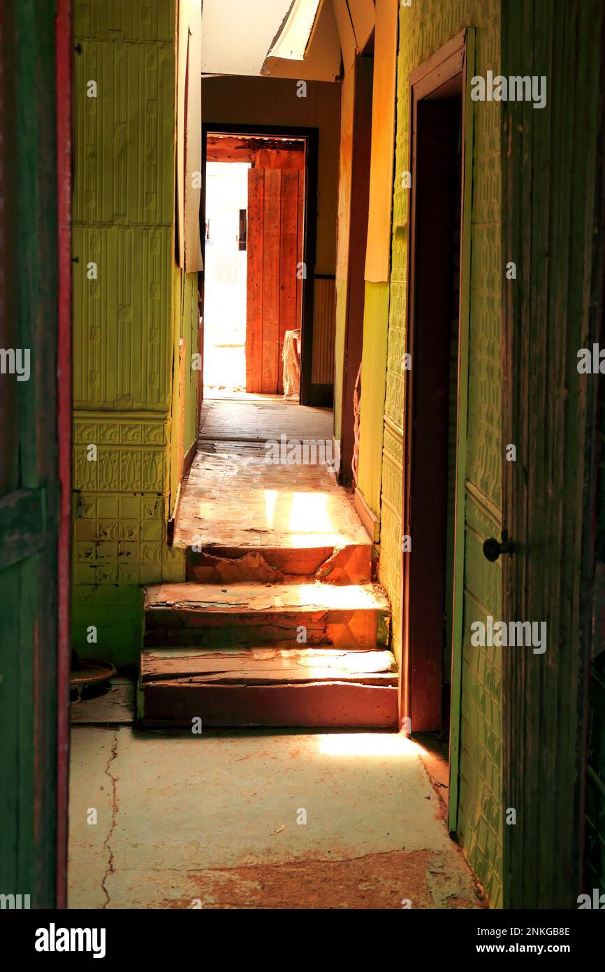 Passage way through an old home, Gwalia historical gold mining town ...