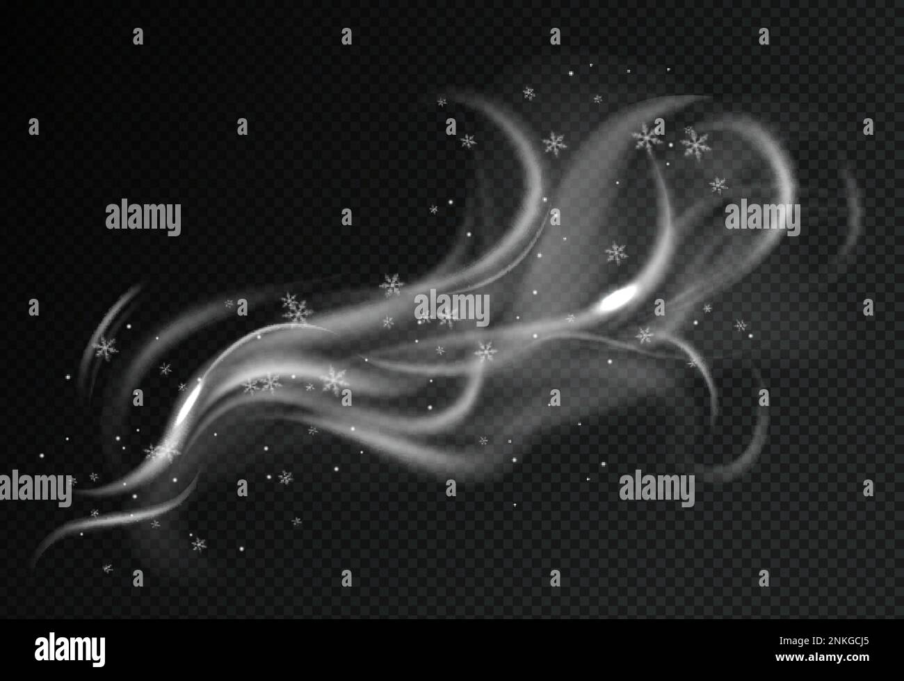 Realistic wind swirls snow composition with dark transparent background ...