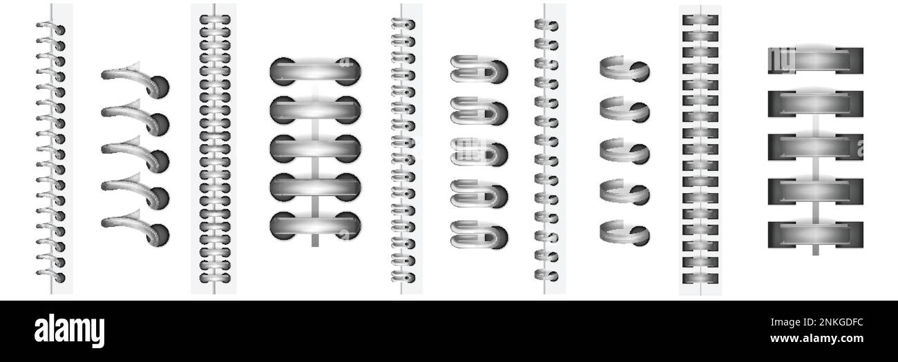 Realistic metal binders set with vertical rows of silver colored metal ...