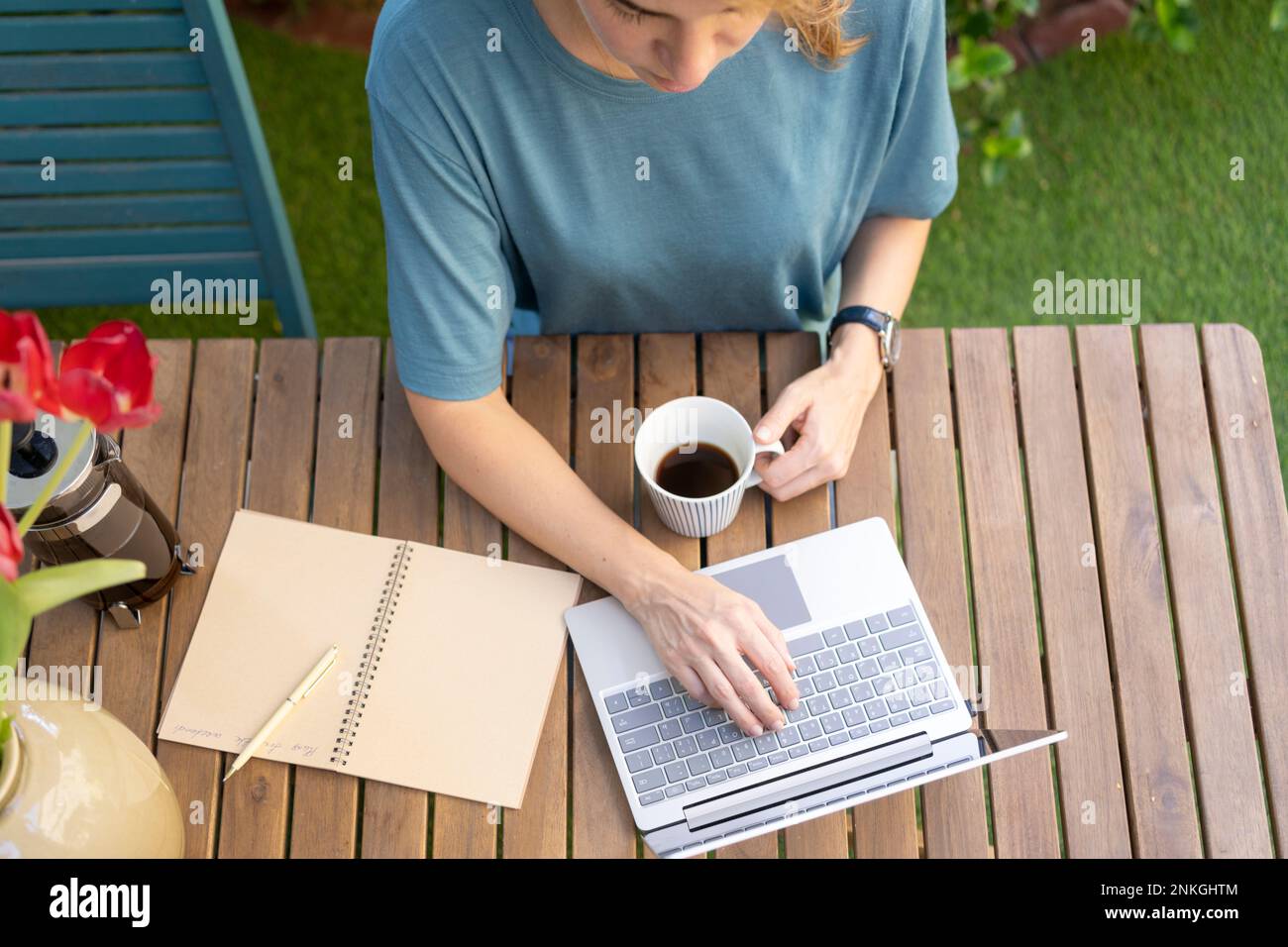 Woman working on backyard laptop hi-res stock photography and images ...