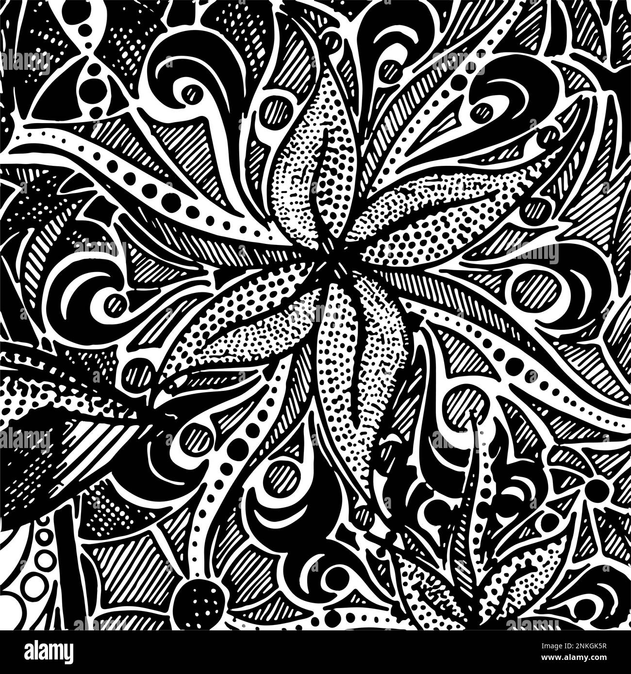 Black And White Monochrome Zentangle Doodle Vector Pattern Background Stock Vector Image And Art