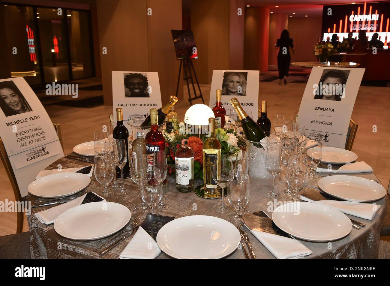 Placards representing actors are pictured at a media preview day before ...