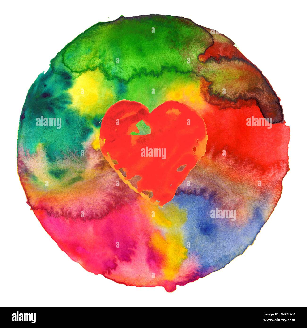 Watercolor colorful rainbow circle spot blot blob heart love texture ...