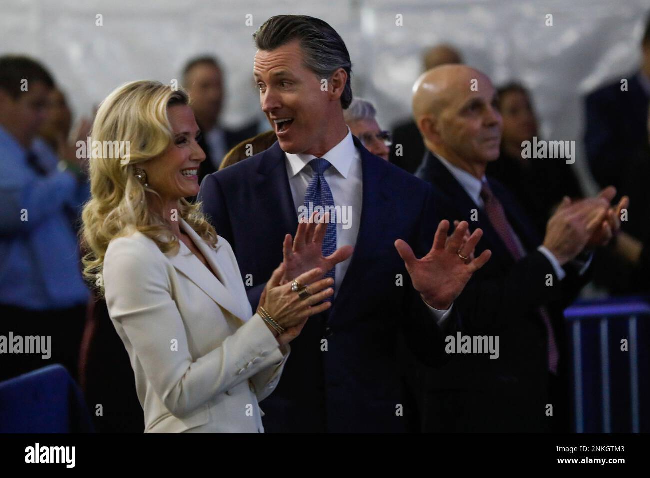 Governor-elect Gavin Newsom and wife Jennifer Siebel Newsom during his ...