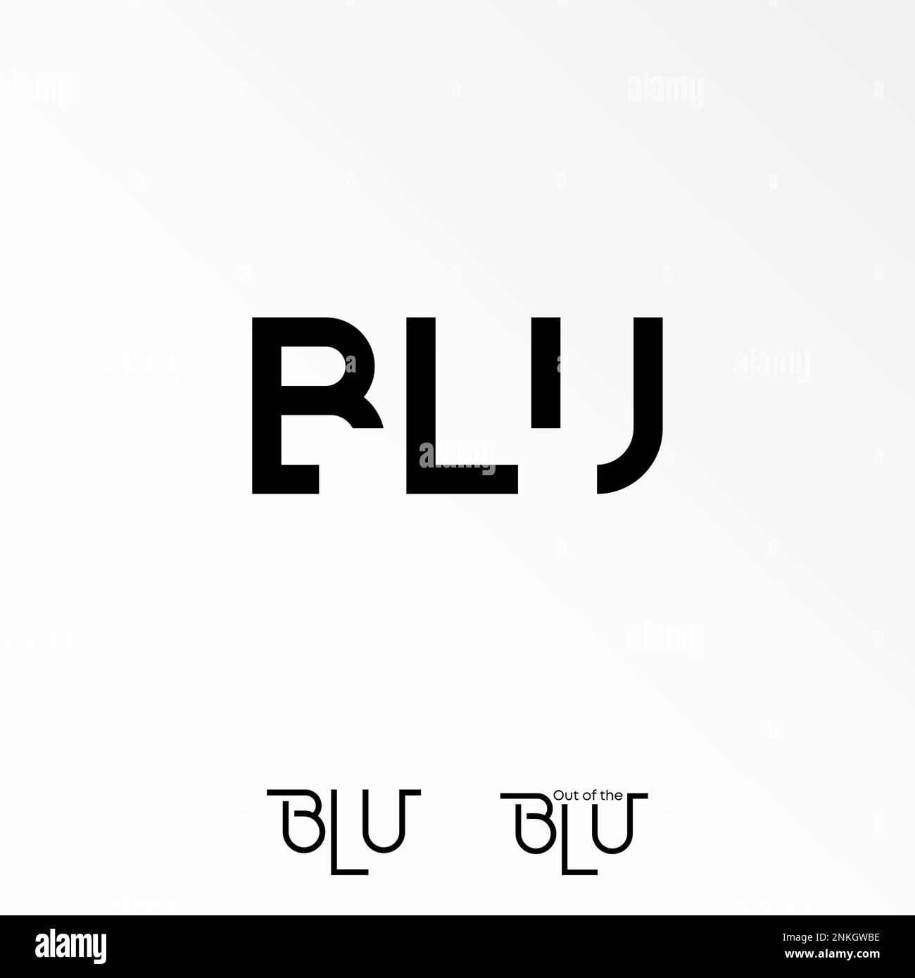 Letter or word BLU sans serif font with cutting or split image graphic ...