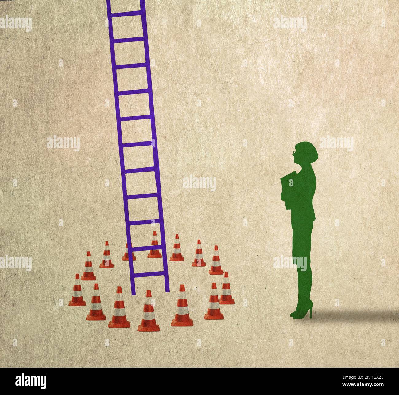 Illustration of businesswoman looking at ladder surrounded by traffic ...