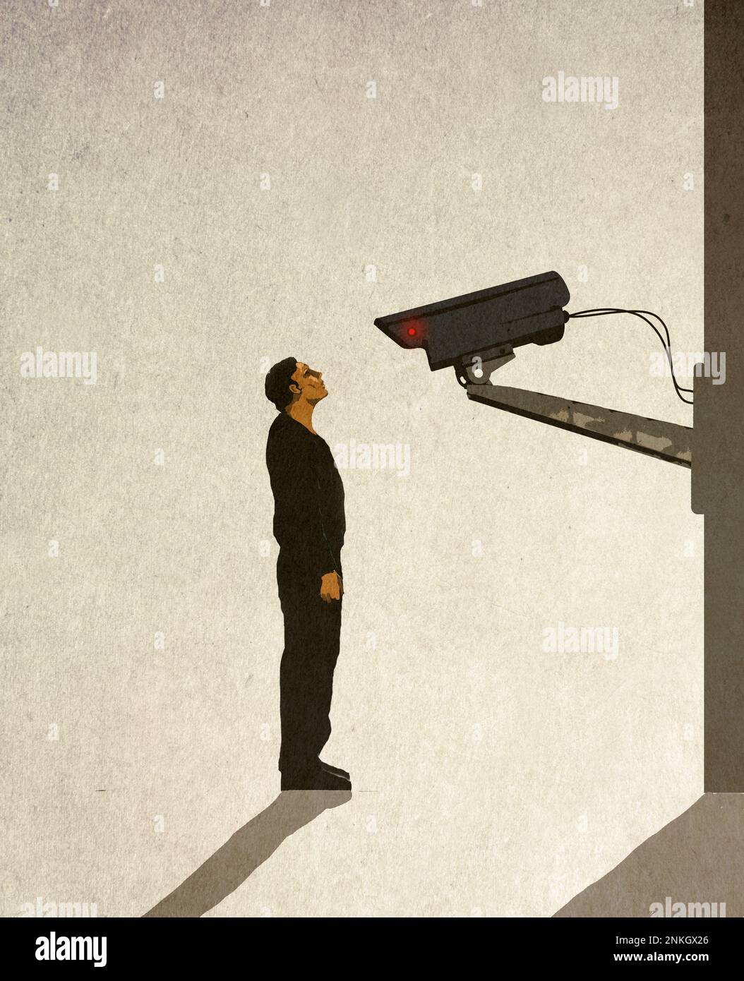 Illustration of man standing in front of security camera Stock Photo ...