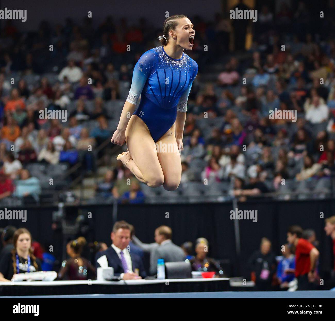 March 19, 2022: Florida's Megan Skaggs leaps into the air in ...