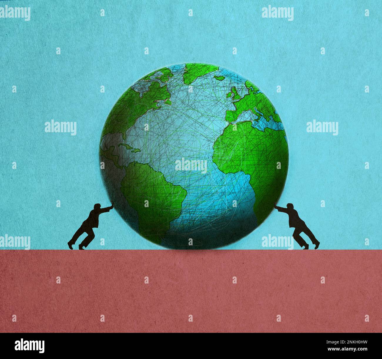 Illustration of two men pushing planet Earth against each other Stock ...