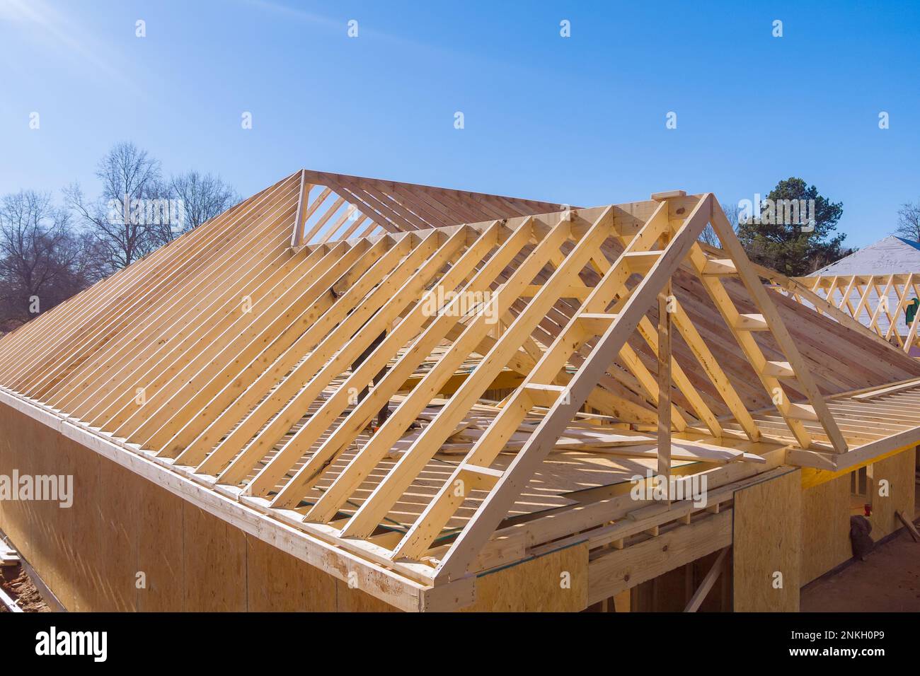 Roofing framework for beam stick home was constructed using trusses ...