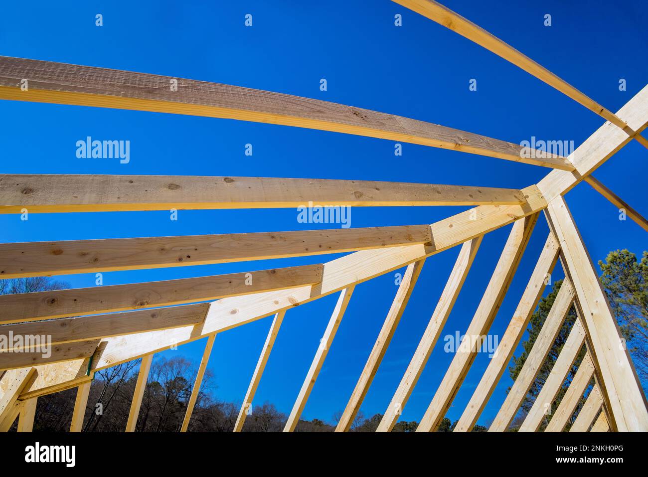 During construction new beam stick home wooden roof framework from ...