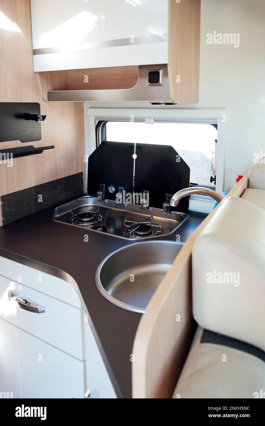 Interior of kitchen in motor home Stock Photo - Alamy