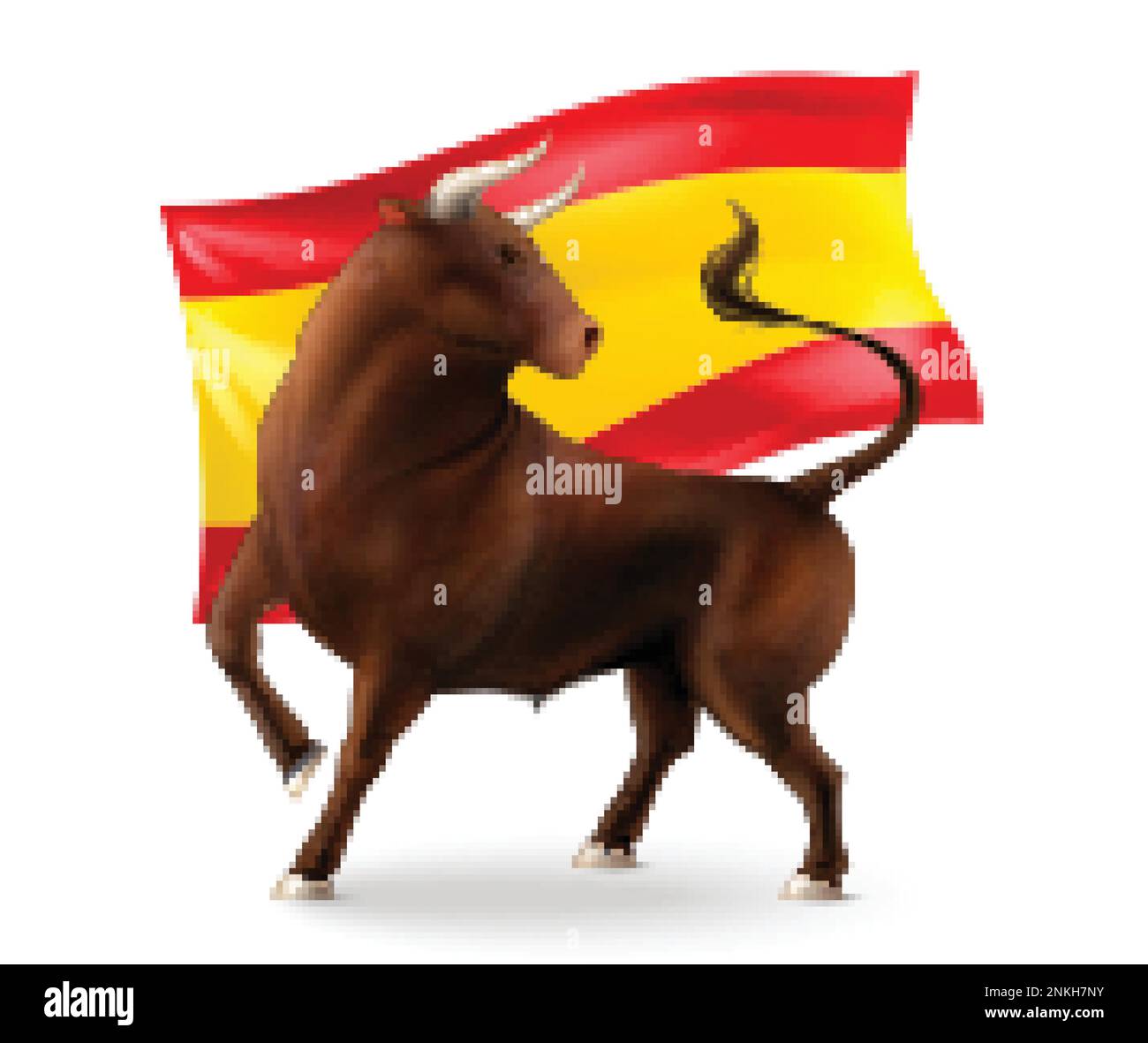 Color bull realistic composition with isolated view of horned animal in ...