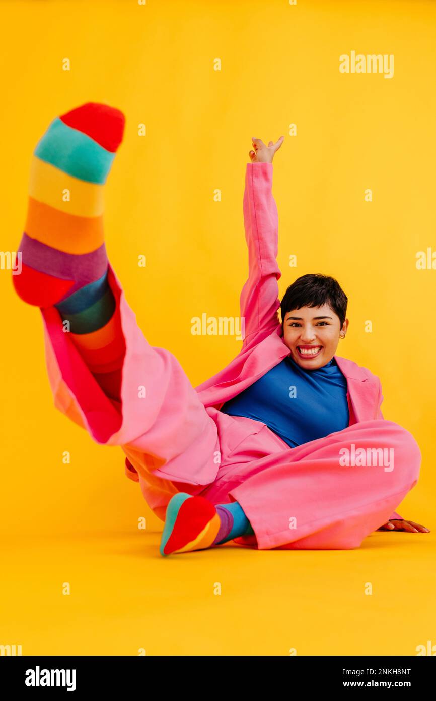 Young woman wearing pink socks hi-res stock photography and images - Alamy