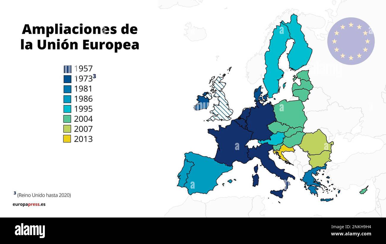 Map showing the year of accession of each country to the European Union ...