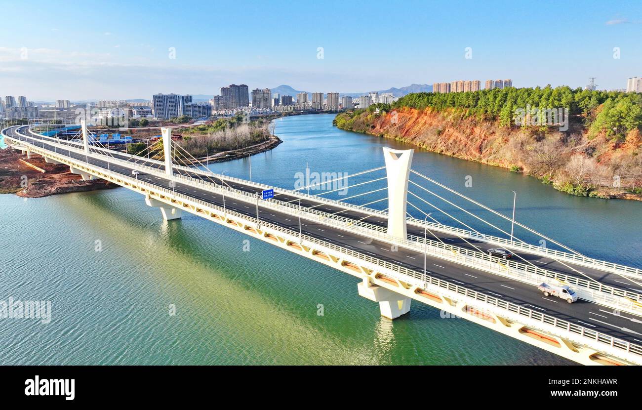 Aerial photo shows the Panlong Bridge in Ganzhou City, east China's ...
