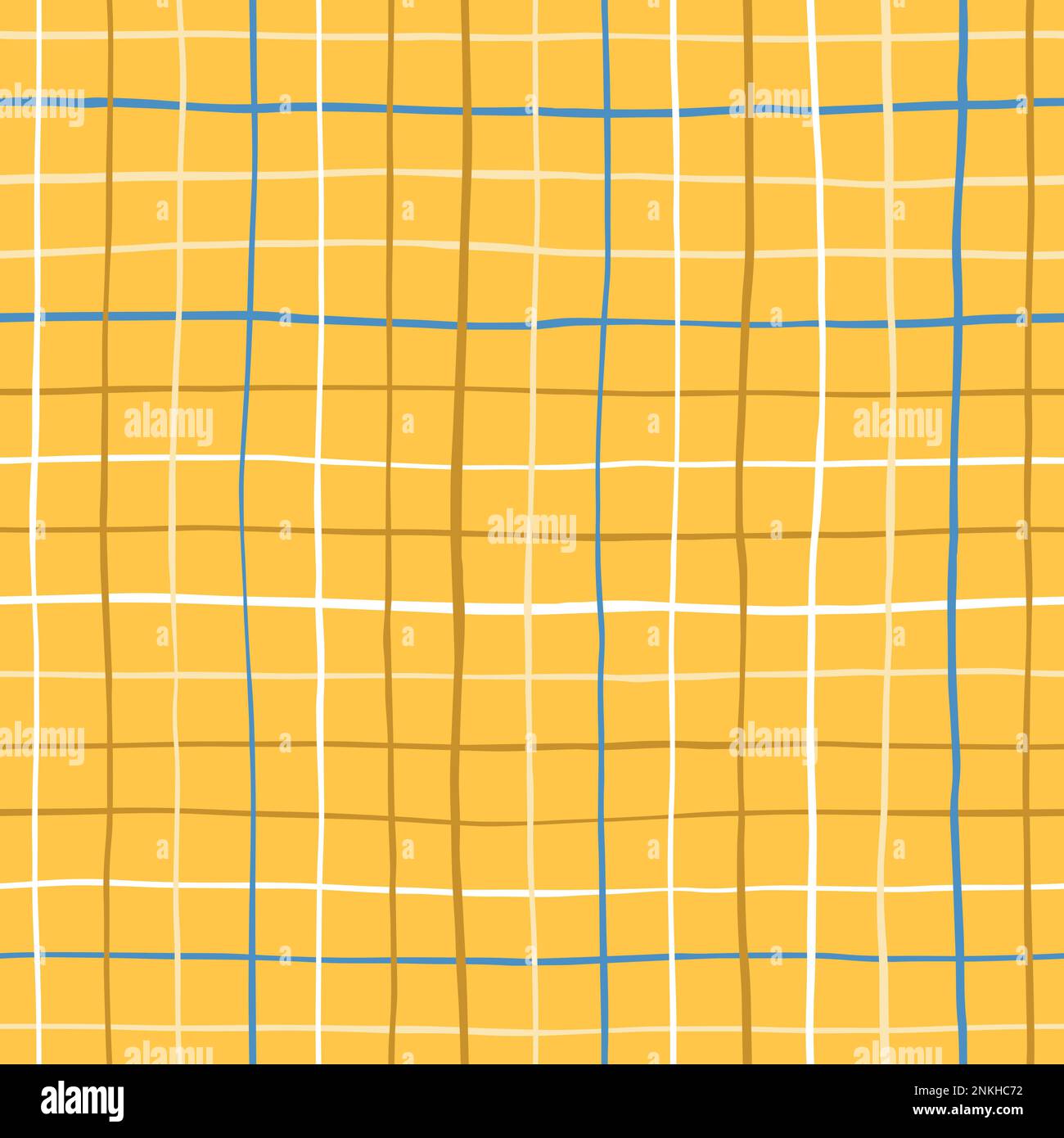 Yellow Watercolor Hand-Drawn Cottagecore Messy Plaid Vector Seamless ...