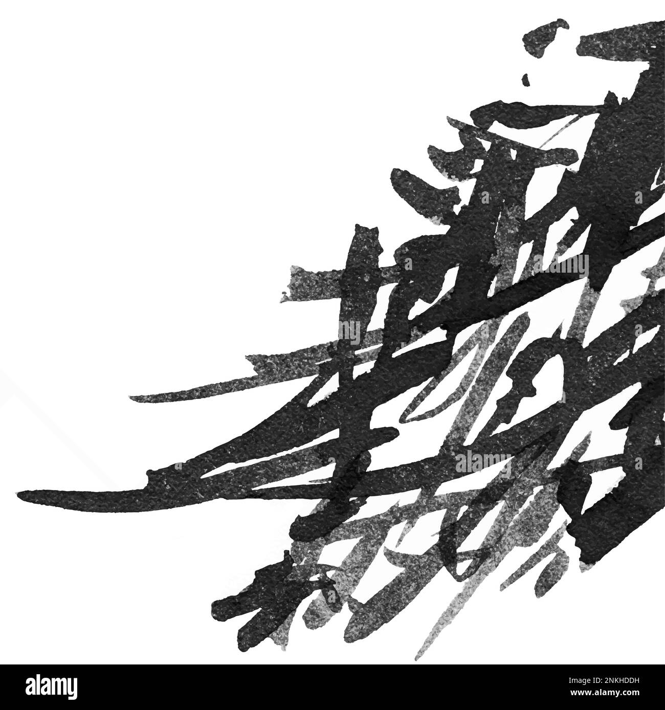 Calligraphy inked black and white monochrome vector background texture ...