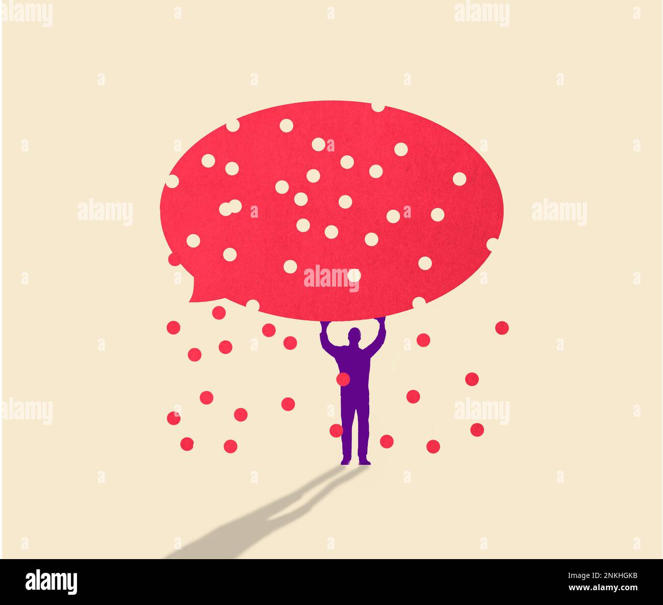 Illustration of man holding a large speech bubble symbolizing fake news ...