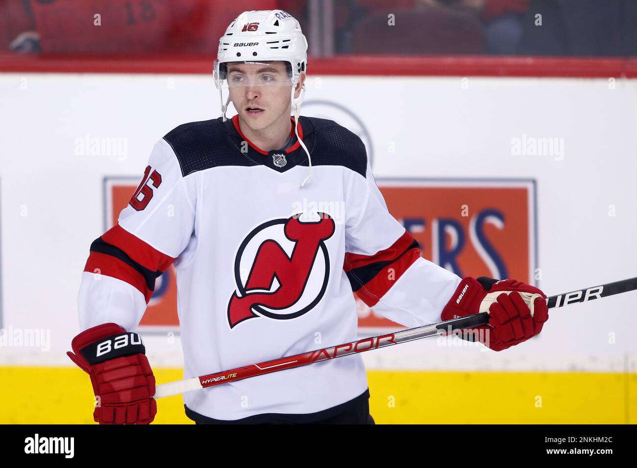 NHL profile photo on New Jersey Devils player Jimmy Vesey at a game ...