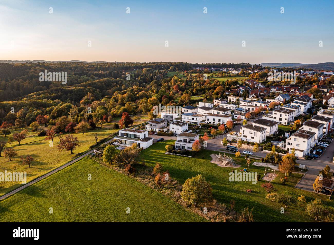 Aerial view modern suburb autumn dusk hi-res stock photography and ...