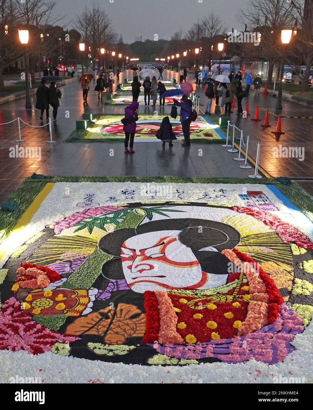 Giant flower paintings made of 50,000 carnations are displayed under ...