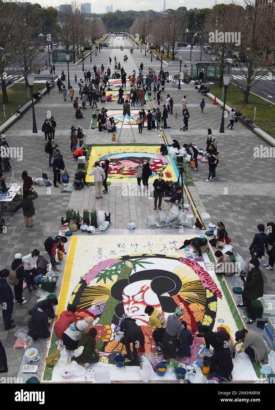 Giant flower paintings made of 50,000 carnations are displayed under ...