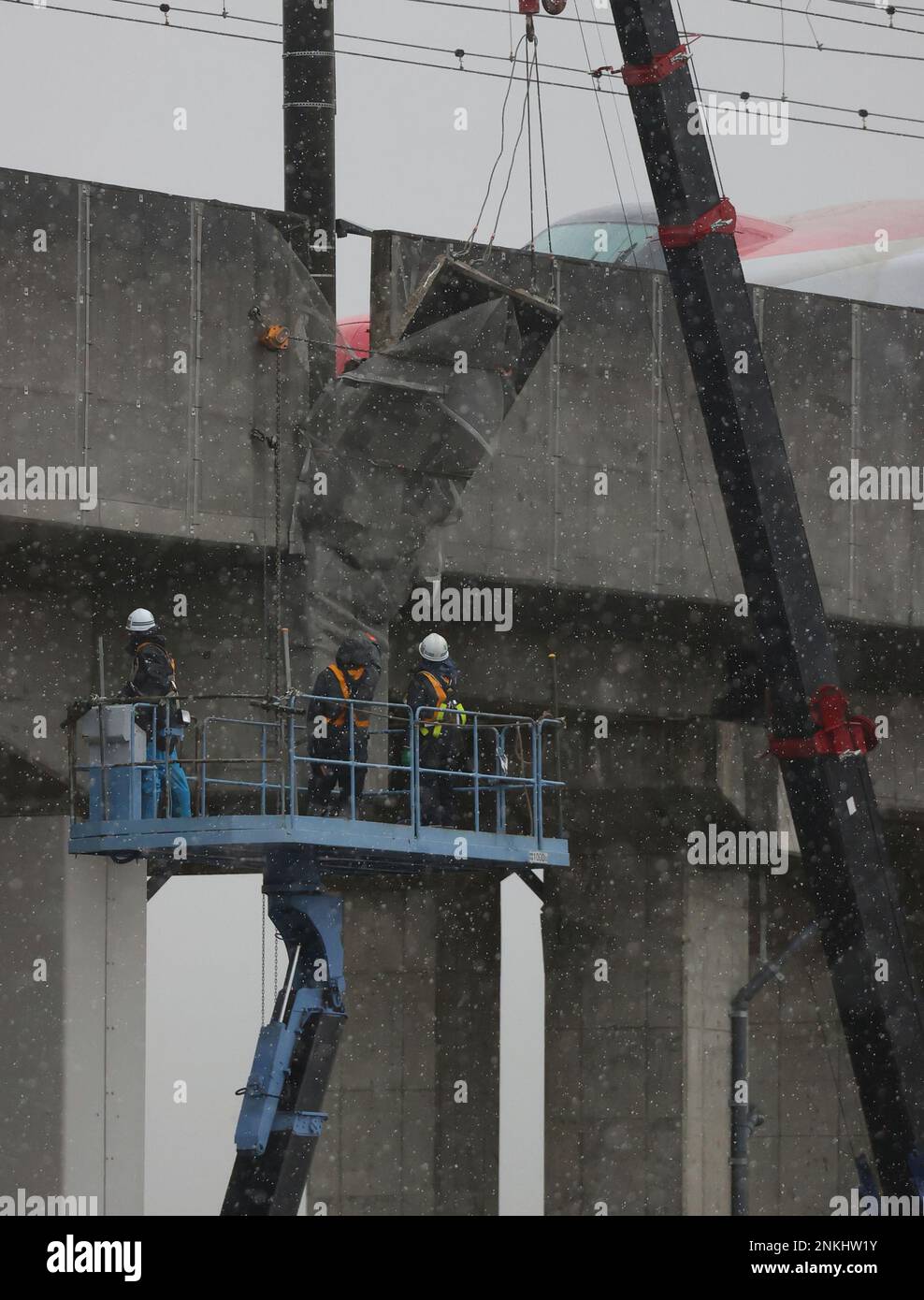 JR Tohoku conducts a restoration work after the Shinkansen Bullet train ...