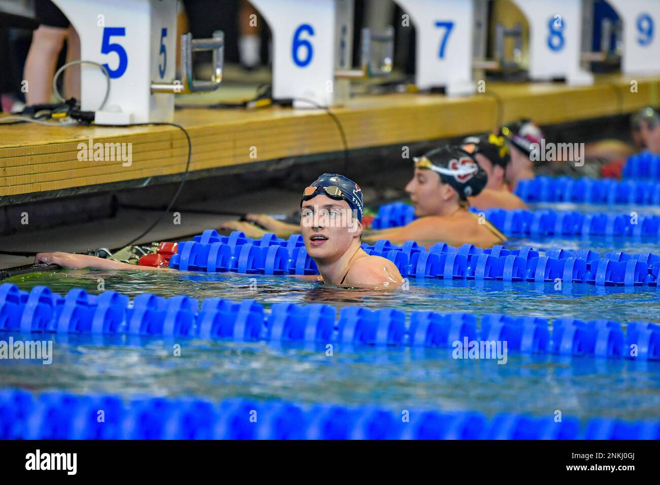 ATLANTA, GA - MARCH 17: University of Pennsylvania swimmer Lia Thomas reacts after winning the ...
