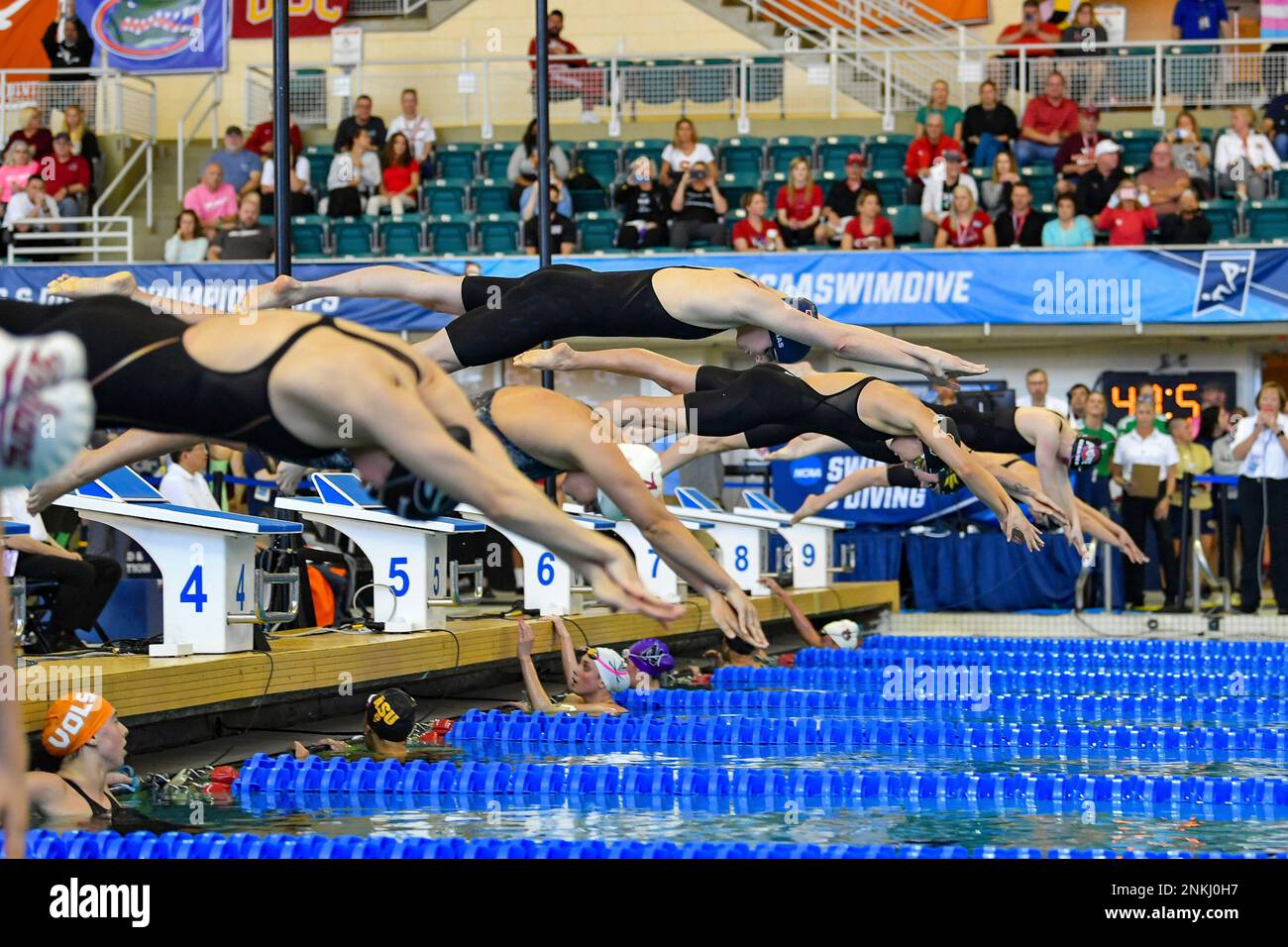 ATLANTA, GA - MARCH 17: University of Pennsylvania swimmer Lia Thomas dives off the starting ...