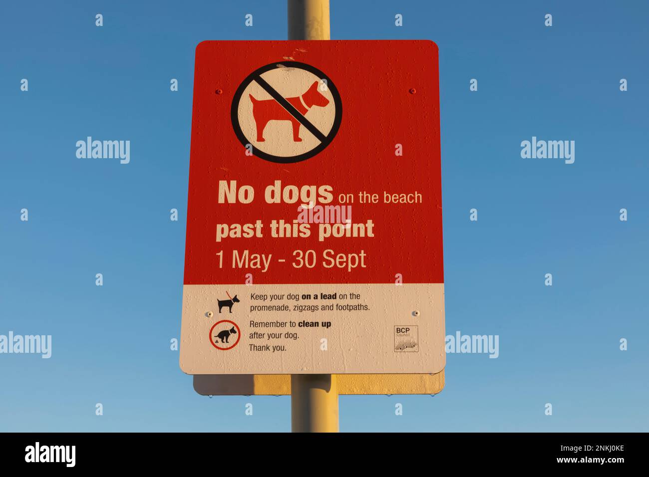 England, Dorset, Poole, Sandbanks Beach, Dog Walking Regulation Sign ...