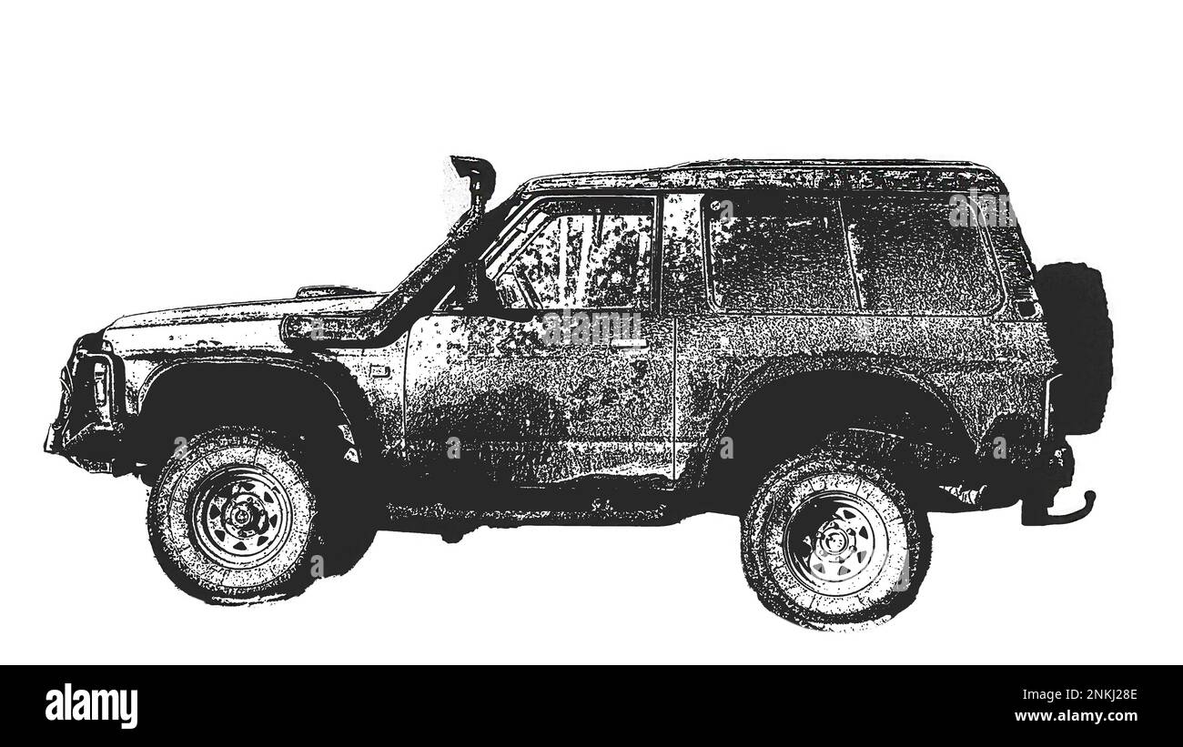 Sketch of a 4x4 car on a white background. Extreme 4x4 off road Stock ...