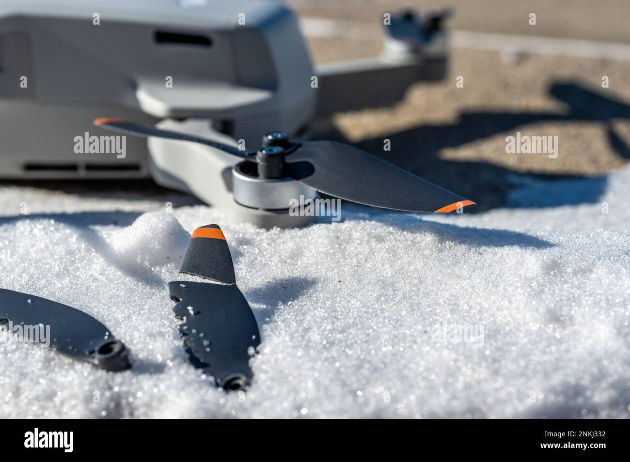 Damaged plastic drone rotor propeller blade caused by flying into an ...