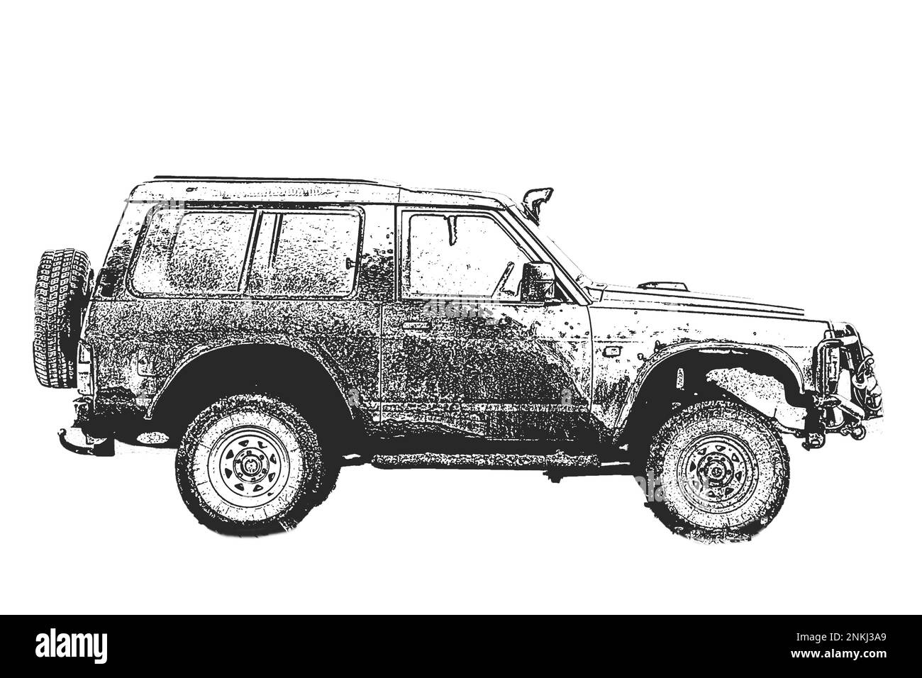 Sketch of a 4x4 car on a white background. Extreme 4x4 off road Stock ...