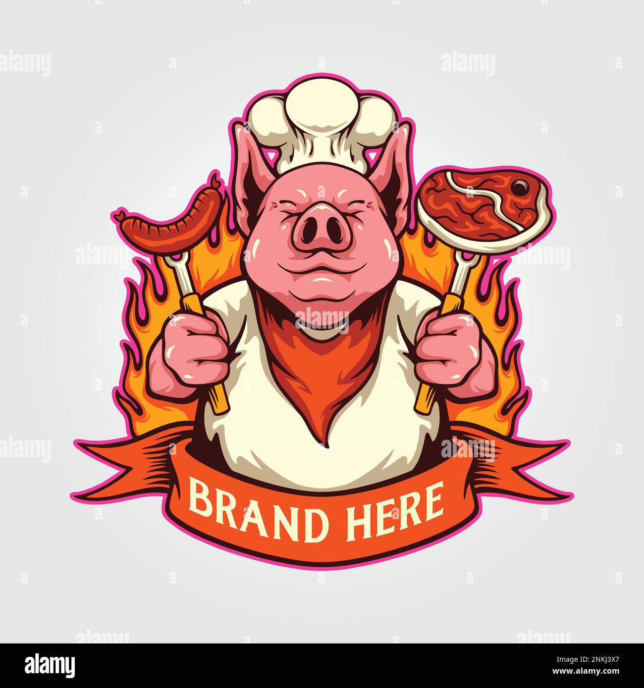 Cute chef pig delicious barbeque meat logo cartoon illustrations vector ...