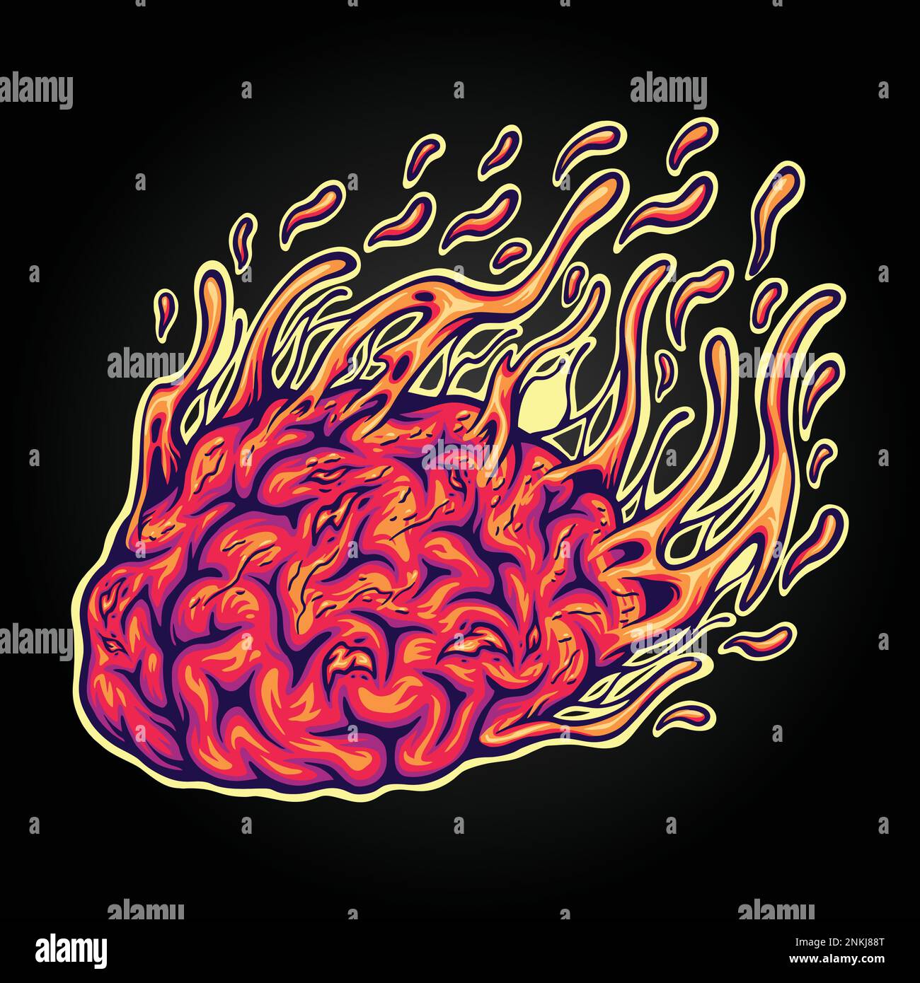Scary melting blood monster zombie brain logo cartoon illustrations ...