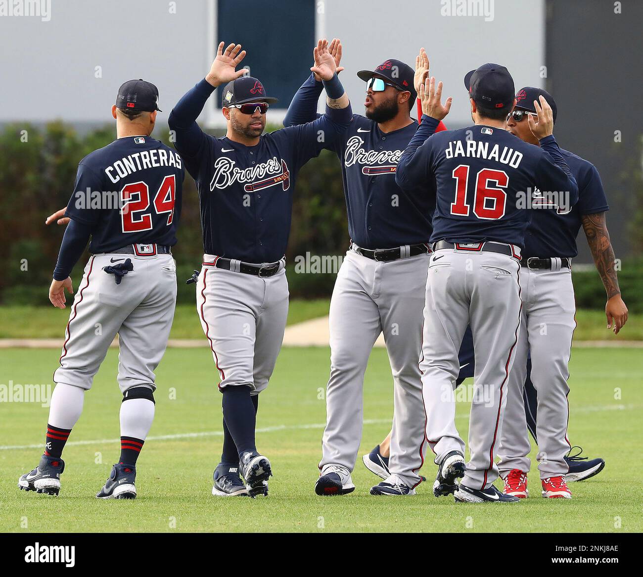 Atlanta Braves catchers, from left, William Contreras, Manny Pina ...