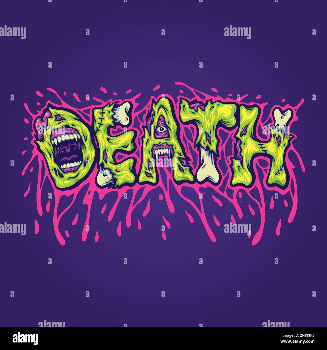 Scary horror death melted font hand lettering word illustrations vector ...