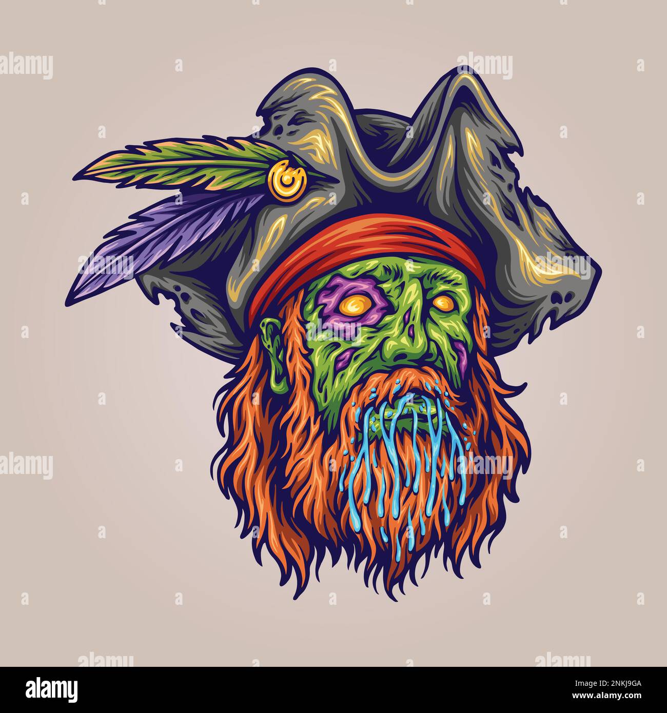 Spooky zombie head pirate monster horror logo cartoon illustrations ...