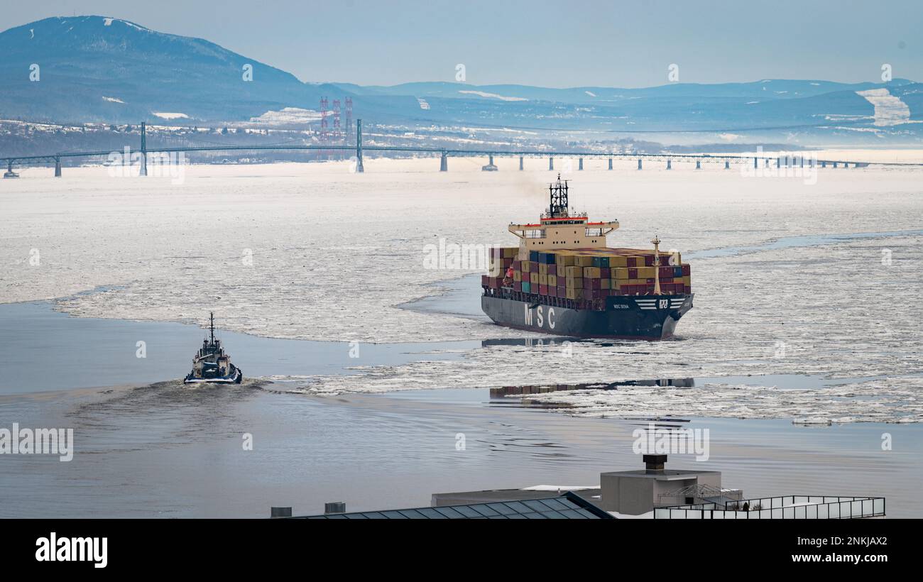 Photo of the MSC Cena cargo vessel heading up the St. Lawrence River ...