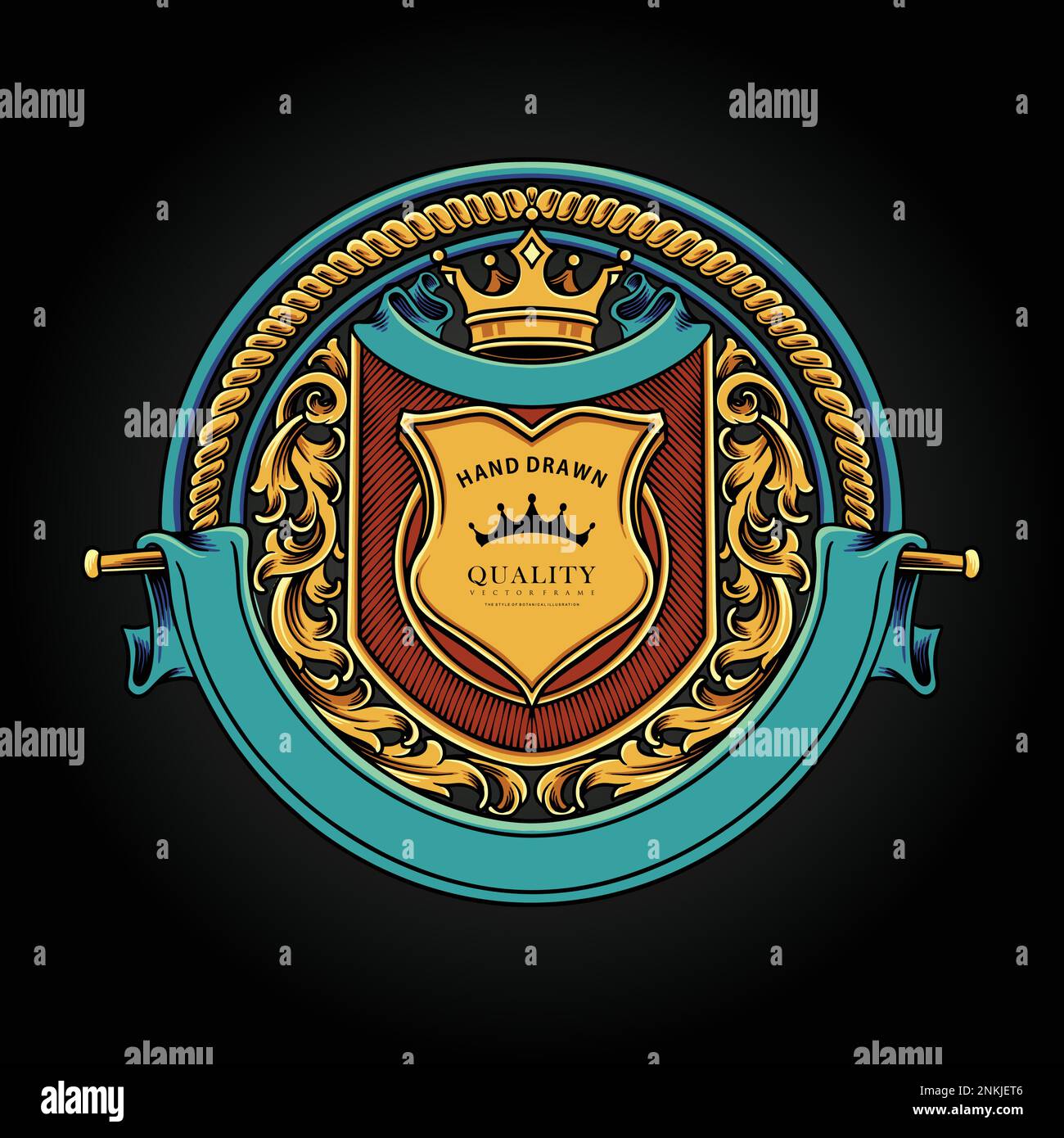 King crown luxury vintage badge label swirls flourish ornament ...